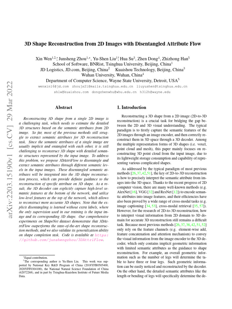 1.3d Shape Reconstruction From 2d Images With Disentangled Attrubute Flow | PDF | Cybernetics ...
