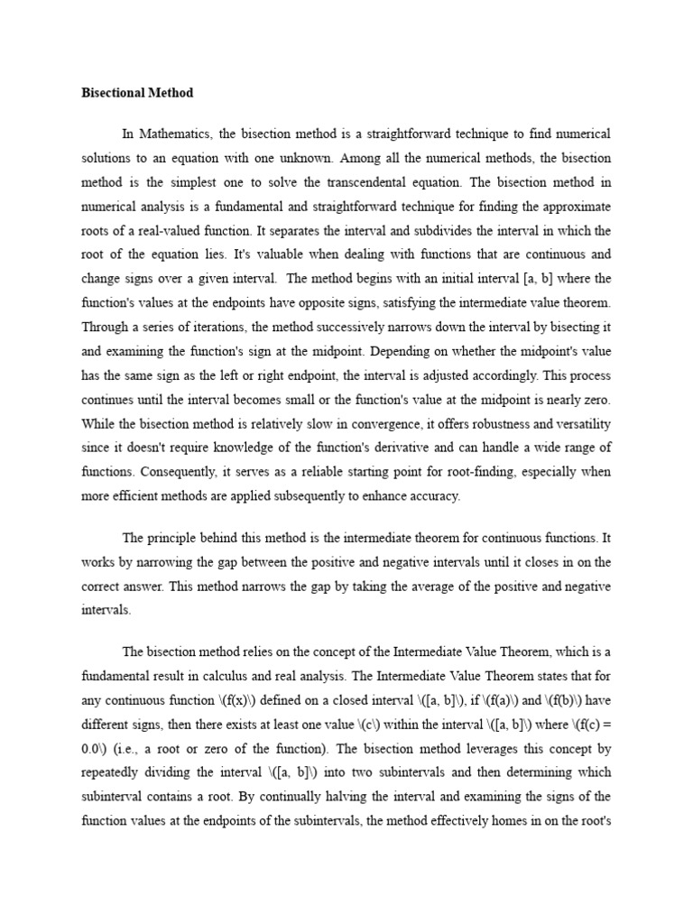 Bisectional Method | Download Free PDF | Algorithms | Mathematical Analysis Bisectional Method | Download Free PDF | Algorithms | Mathematical Analysis