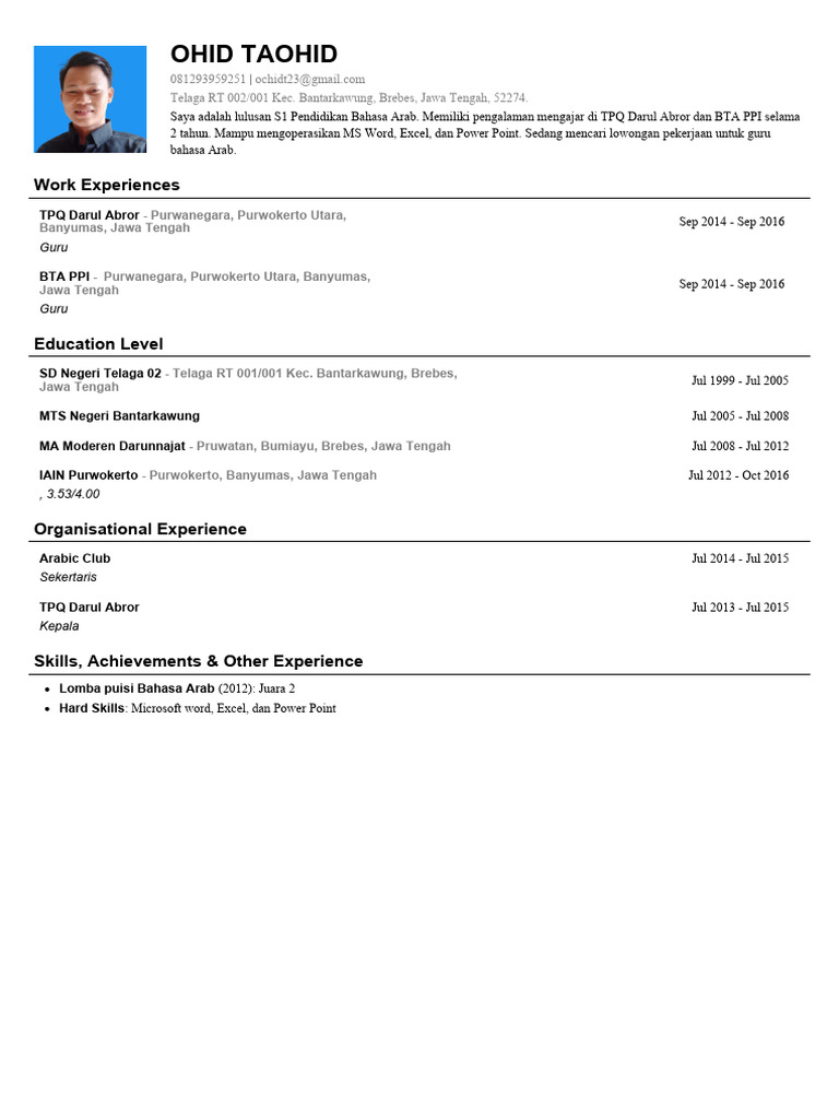 Ohid Taohid-CV-surat Lamaran-Ktp-Kk-Transkip Nilai-Ijazah s1 | PDF