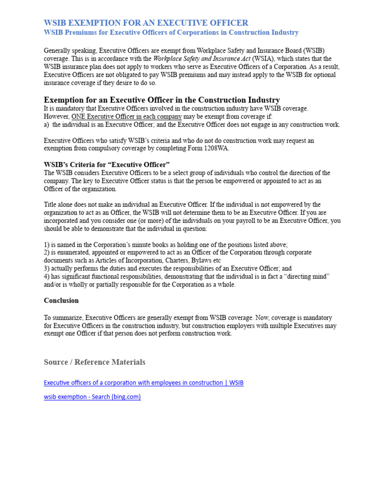 Wsib Exemption | PDF | Insurance | Corporations