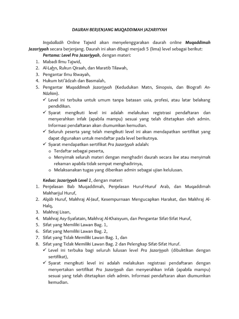 Daurah Berjenjang Muqaddimah Jazariyyah | PDF