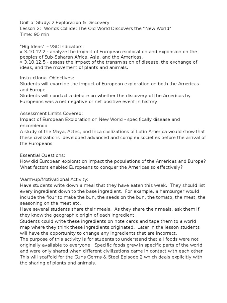 Unit 2 Lesson 2 When Worlds Collide - The Old World Discovers The "New ...
