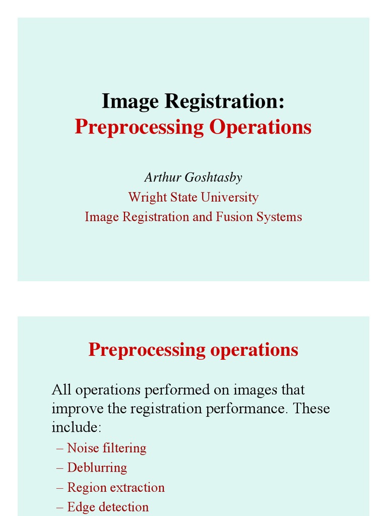 Image Registration Preprocessing Operations Preprocessing Operations Pdf Image