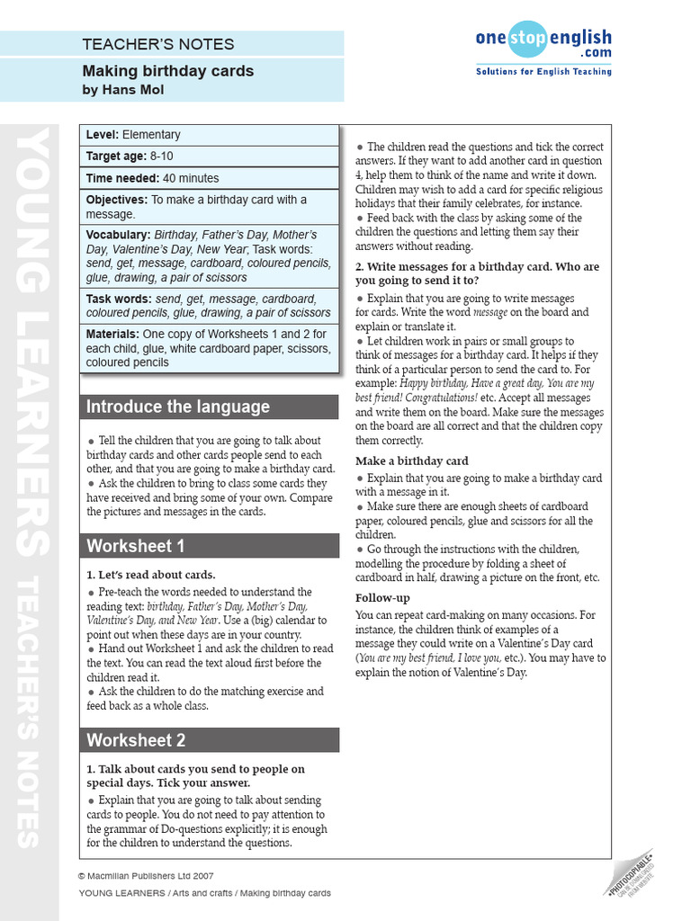 Birthday Card Lesson Plan | PDF | Learning | Human Communication