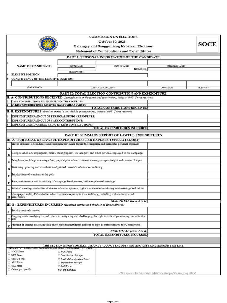 Soce2023bskeforms Form1 - 3 | PDF | Expense | Elections