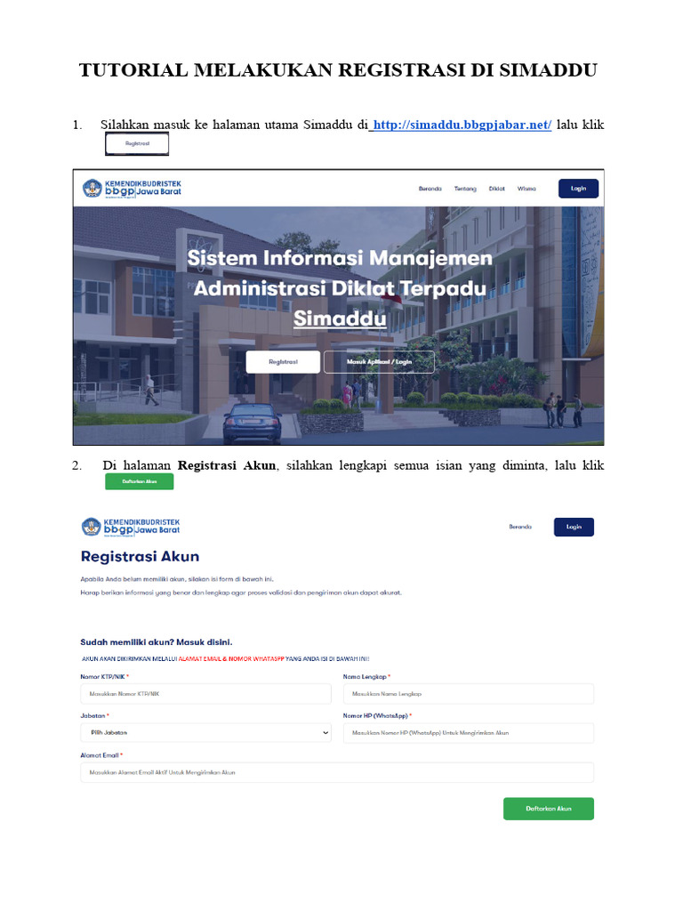Tutorial Melakukan Registrasi Di Simaddu | PDF
