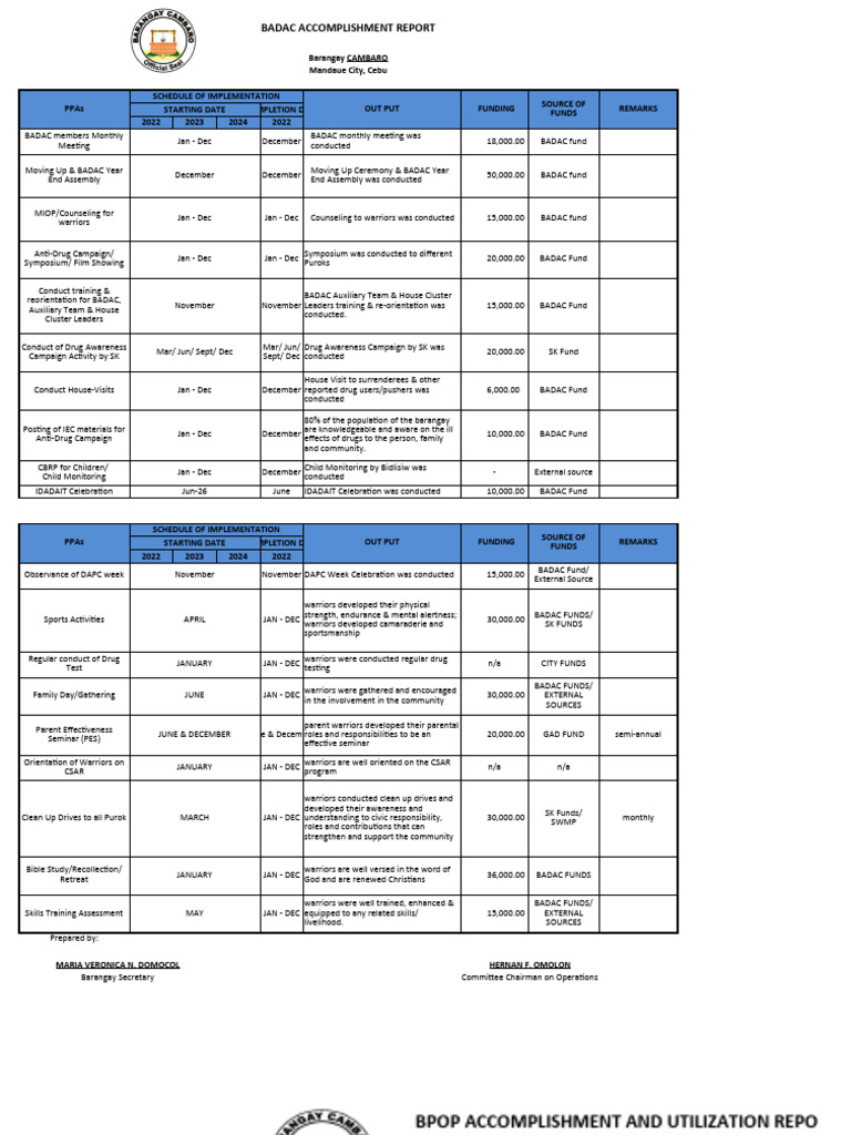 Bpop Accomplishment Report | PDF