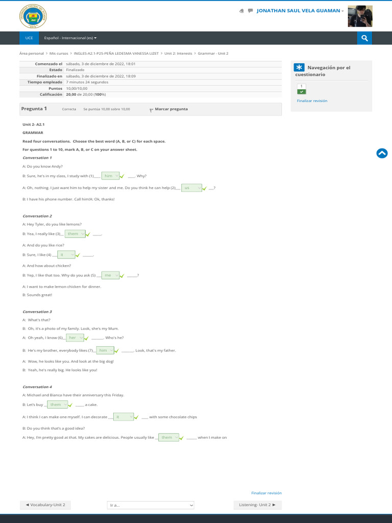 Grammar - Unit 2 - Revisión Del Intento | PDF