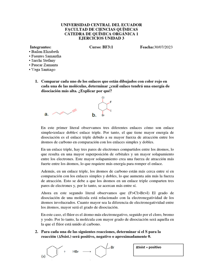 Taller Ejercicios 3 - Grupo 3 | PDF | Química | Compuestos químicos