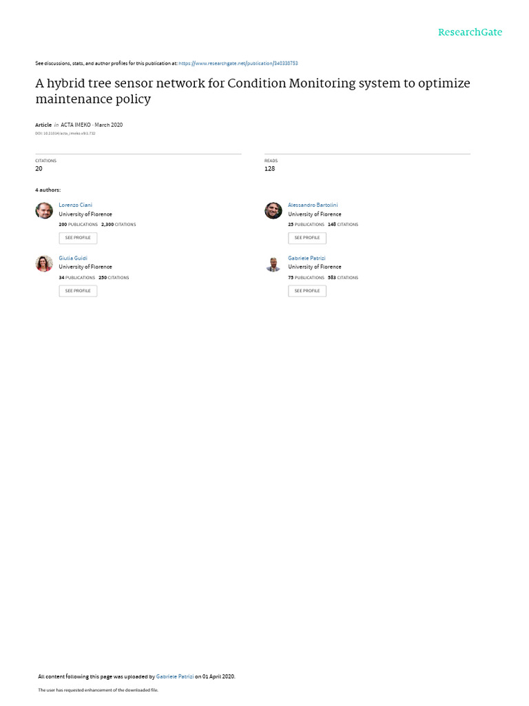 A Hybrid Tree Sensor Network For Condition Monitoring System To Optimize Maintenance Policy ...