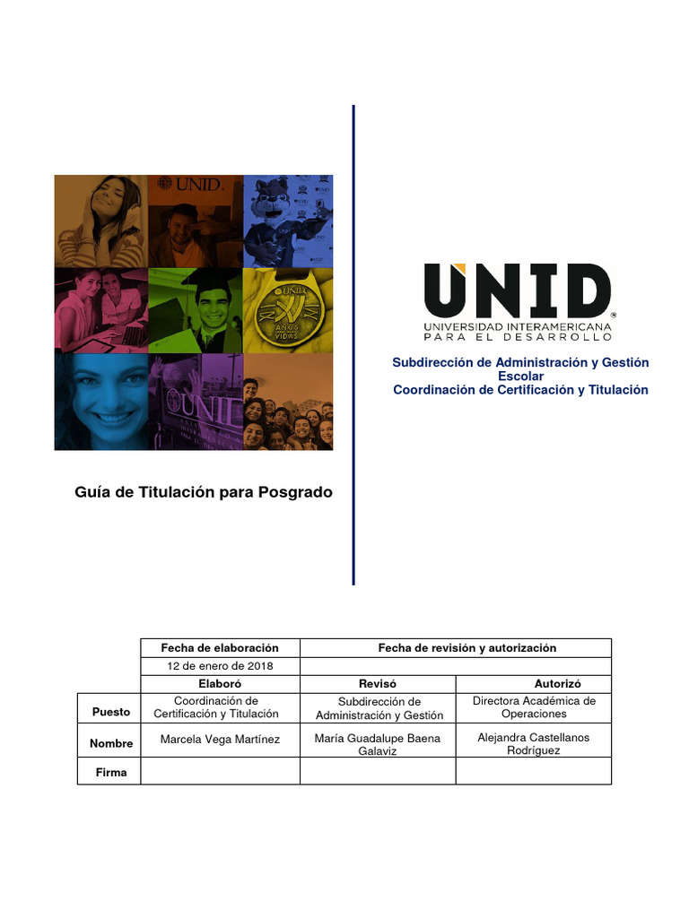 Guía de Titulación para Posgrado UNID | PDF | Titulo academico | Plan ...