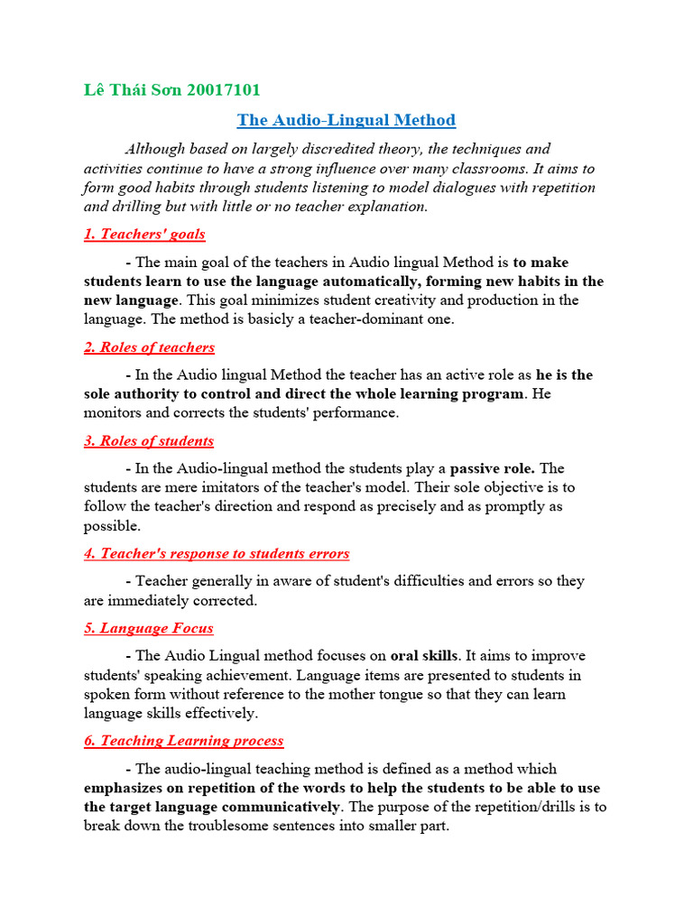 Audio Lingual Method | PDF