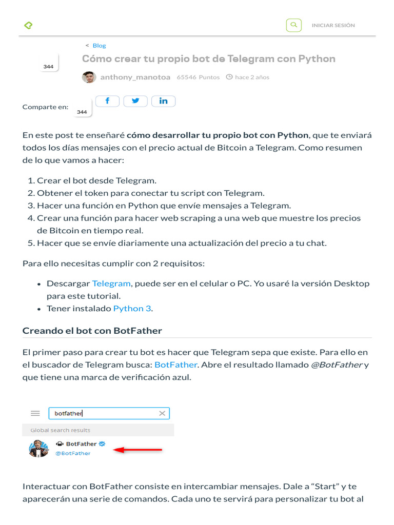 Cómo Crear Tu Propio Bot de Telegram Con Python | Descargar gratis PDF | Internet Bot ...