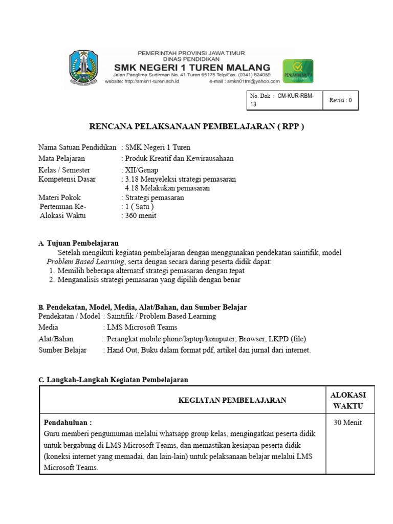 RPP - PKK - KD 3.18 | PDF | Karier & Perkembangan