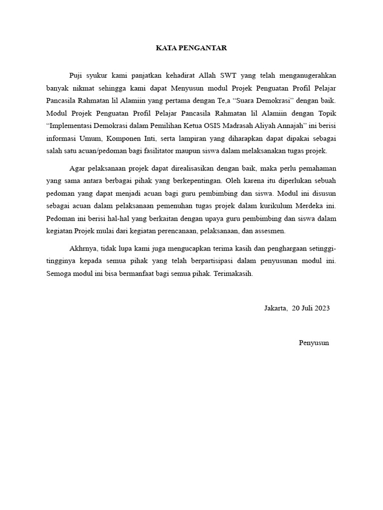 Kata Pengantar Modul Projek | PDF