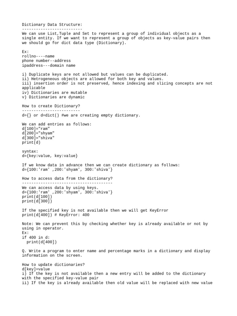 Dict Pdf Python Programming Language Parameter Computer Programming