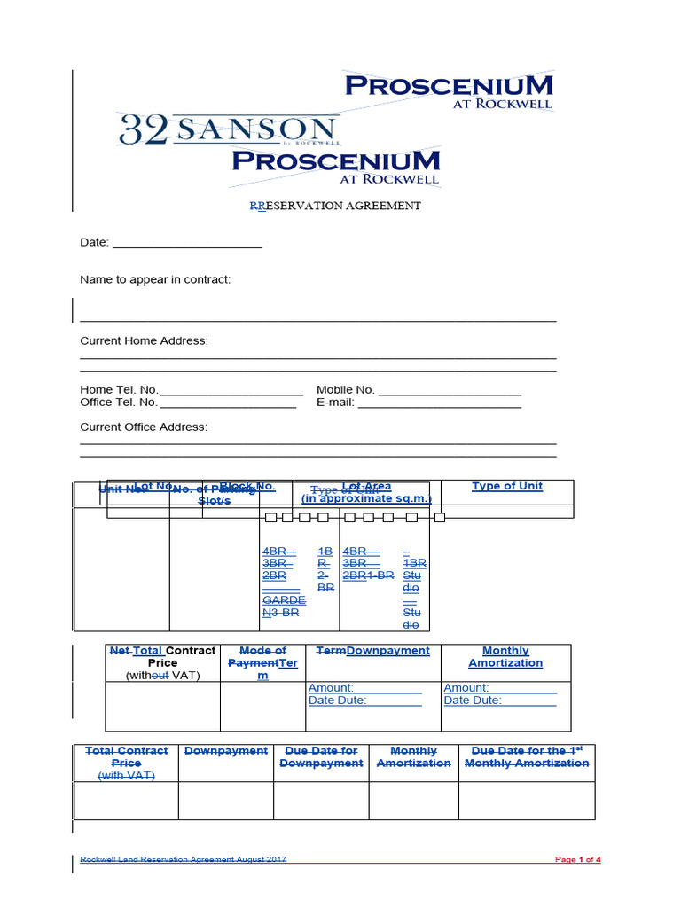 Reservation Agreement Template | PDF | Taxes | Sales
