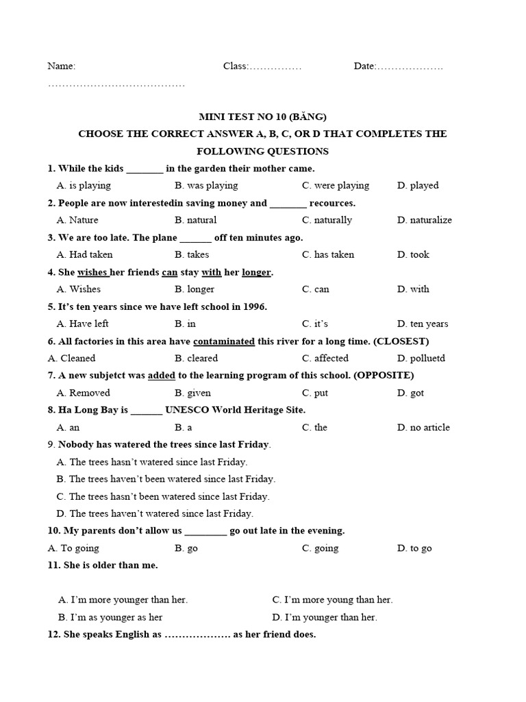 Mini Test No 10 | PDF