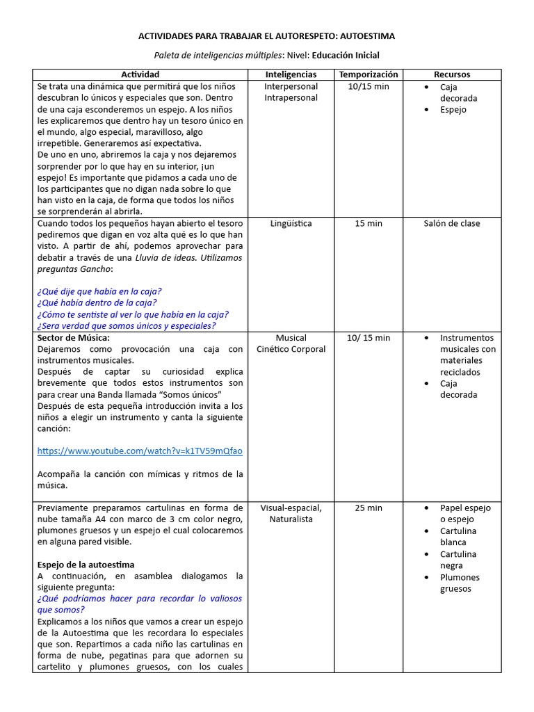 5 Actividades para Trabajar La Autoestima y El Respeto | PDF | Yoga