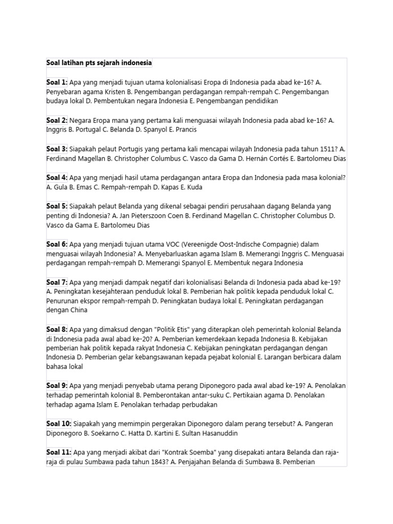 30 Soal Sejarah Indonesia | PDF | Perjalanan