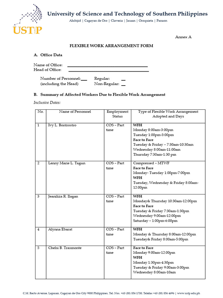 Flexible Work Arrangement Form | PDF | Employee Relations | Business