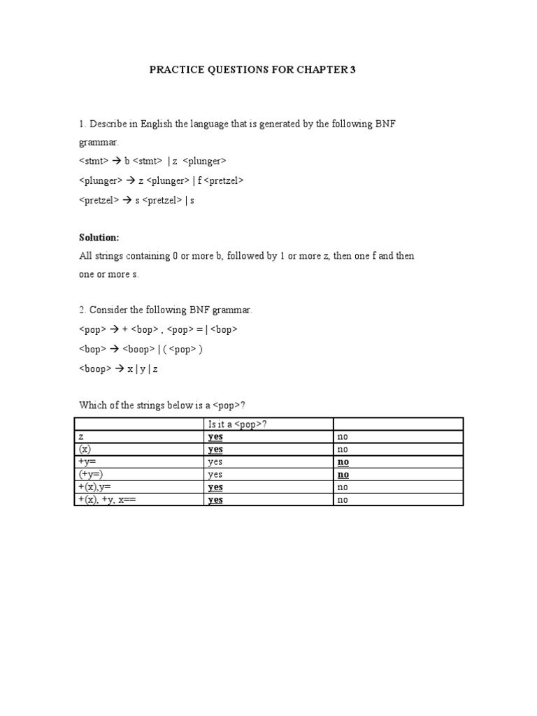 Practice Questions For Chapter 3 With Answers | PDF | Parsing | Grammar
