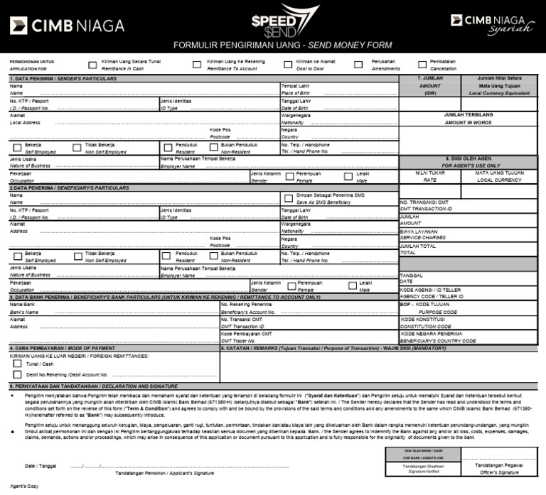 Formulir Pengiriman Uang - Speedsend | PDF