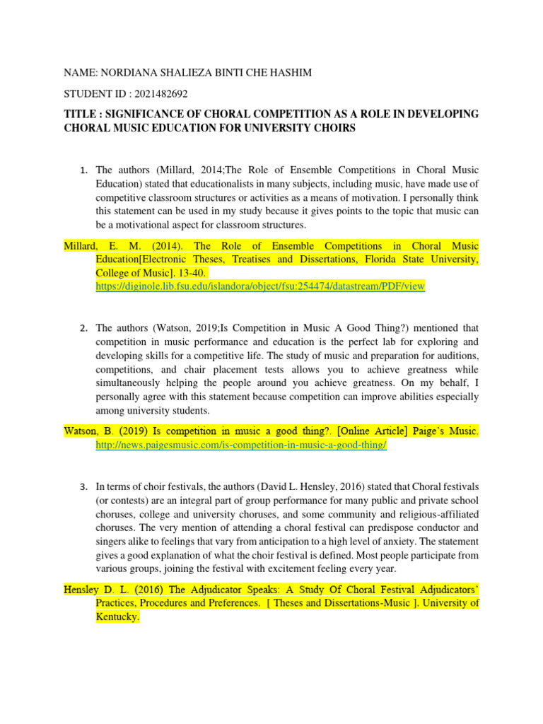 Significant of Choral Competition As A Role in Developing Music ...