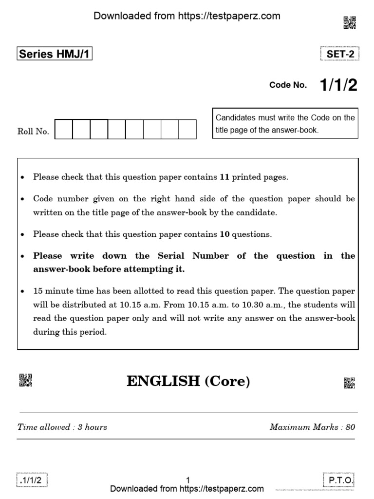 CBSE Board 12 1-1-2 English Core Question Paper 2020 | PDF | Organ ...