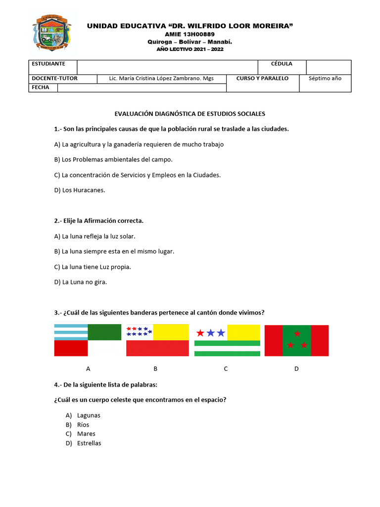 Evaluación Diagnostica de Estudios Sociales. | PDF