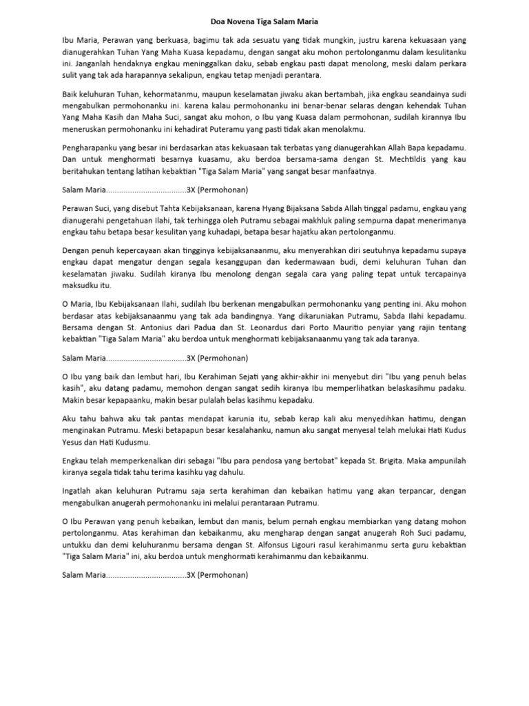 Doa Novena Tiga Salam Maria | PDF | Agama & Spiritualitas