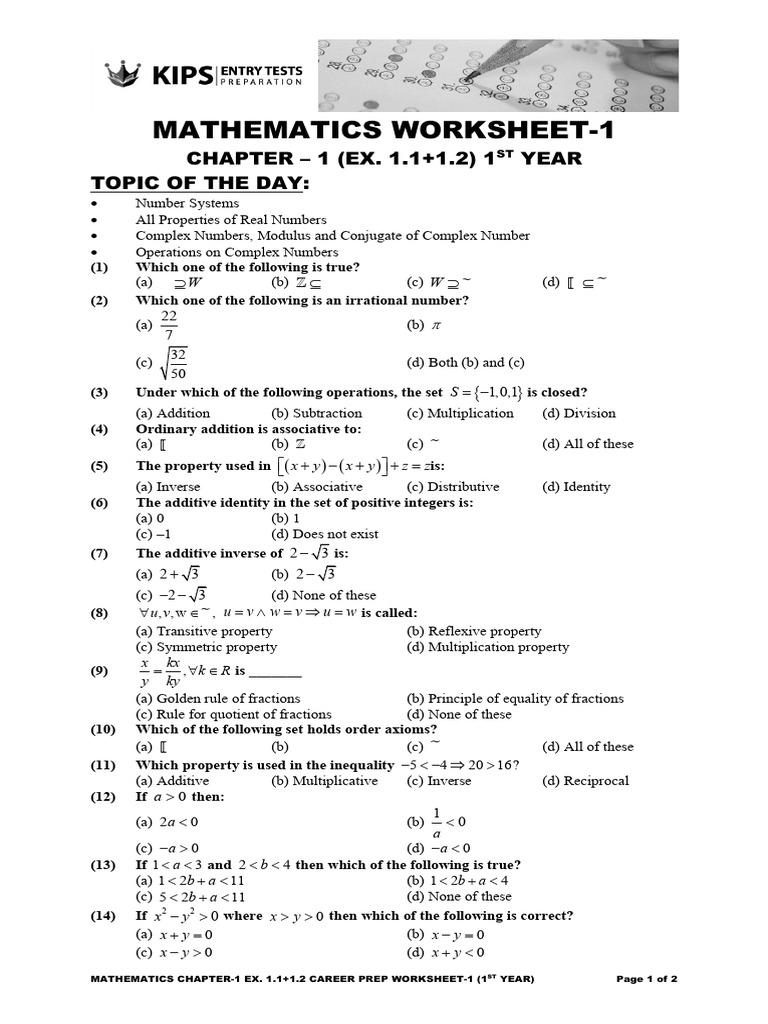 1st Year Math Worksheet: Number Systems | PDF | Complex Number | Numbers