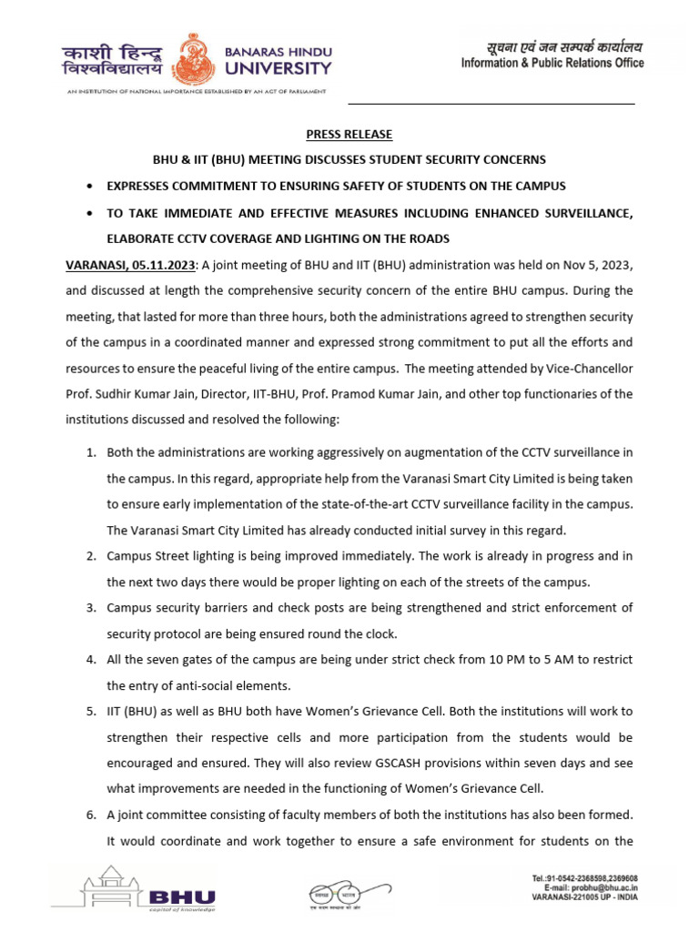 Press Release Eng - BHU + IIT (BHU) Meeting | PDF