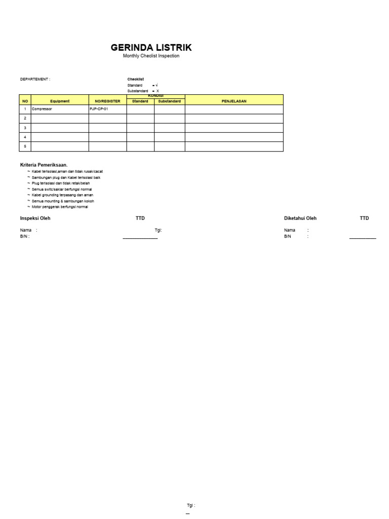 Form Inspeksi Peralatan Listrikrevisi Final21 | PDF
