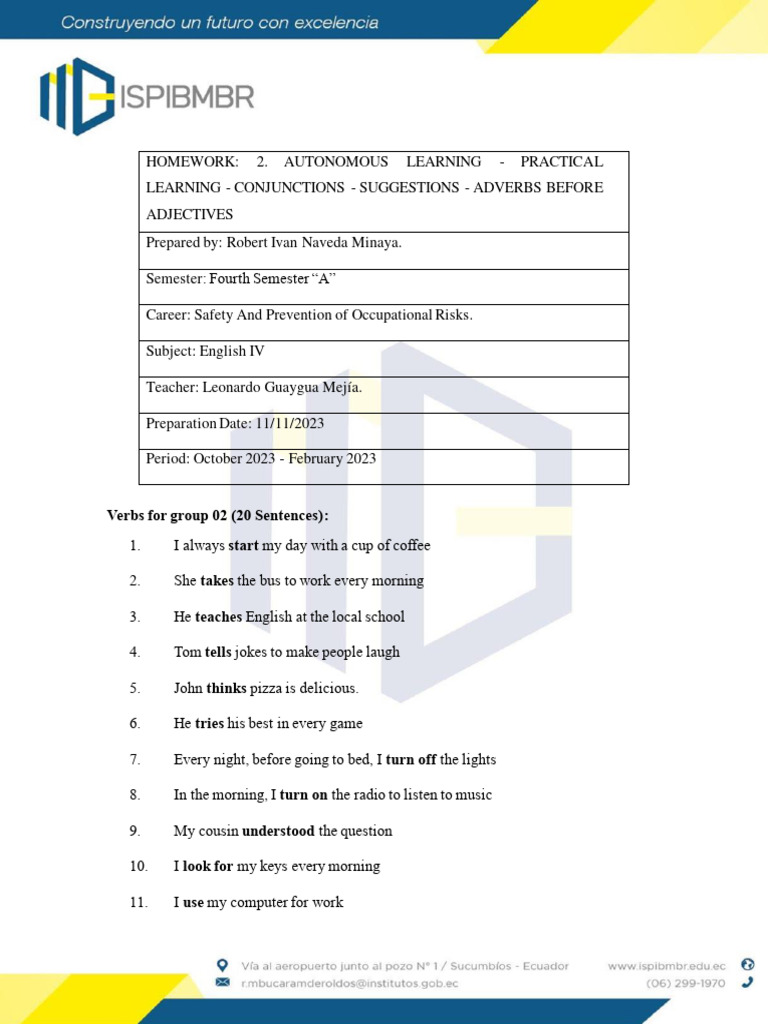 Autonomous Learning - Practical Learning - Conjunctions - Suggestions - Adverbs Before ...