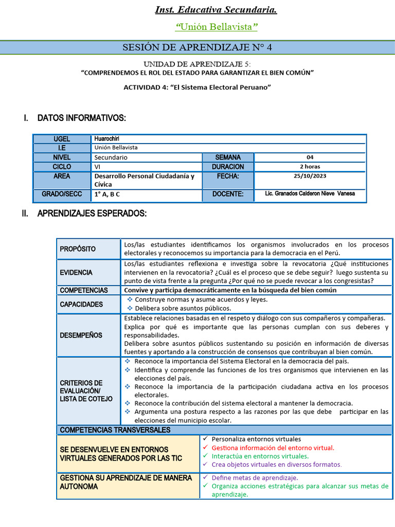 1º DPCC - Ses 4 Uni 5 - Sem 04 | PDF | Evaluación | Aprendizaje