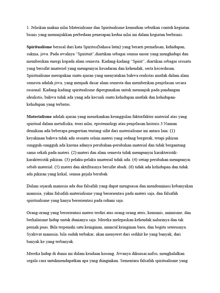 Materialisme vs Spiritualisme dalam Bisnis | PDF