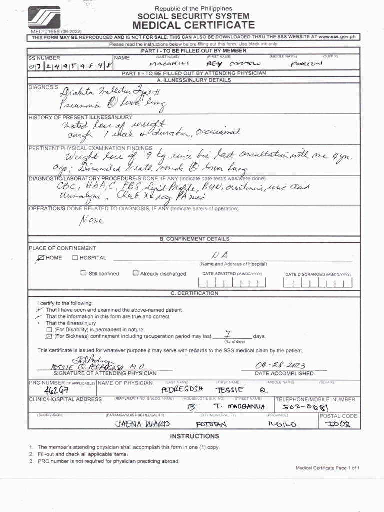 SSS Medical Macahilig 7days | PDF