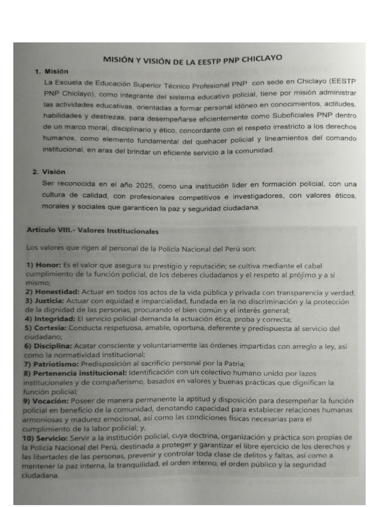 Mision y Vision PNP | PDF