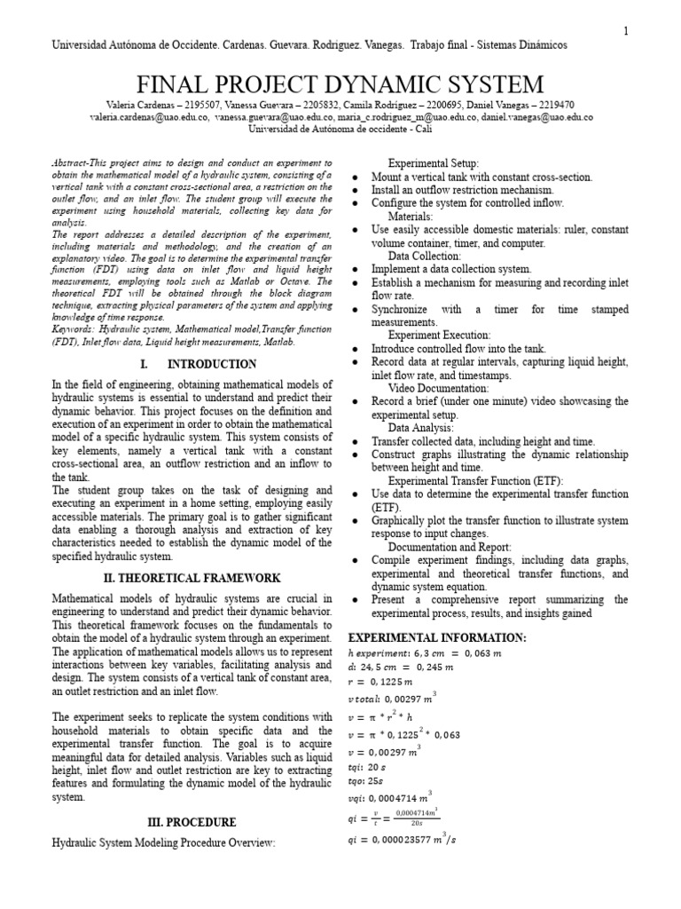 Final Project - Dinamic Sistems | PDF | Function (Mathematics) | Mathematical Model