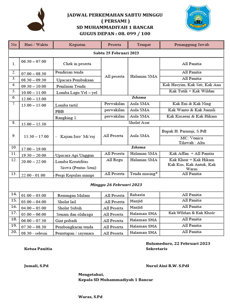 Jadwal Perkemahan Sabtu Minggu | PDF
