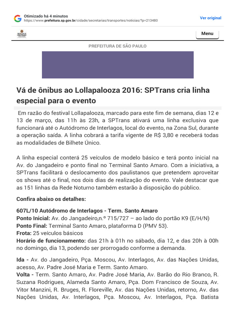 SPTrans Cria Linha Especial para o Evento Secretaria Municipal de ...