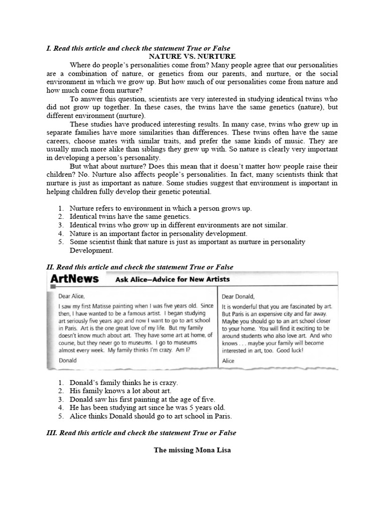 Reading - Practice | PDF | Nature Versus Nurture