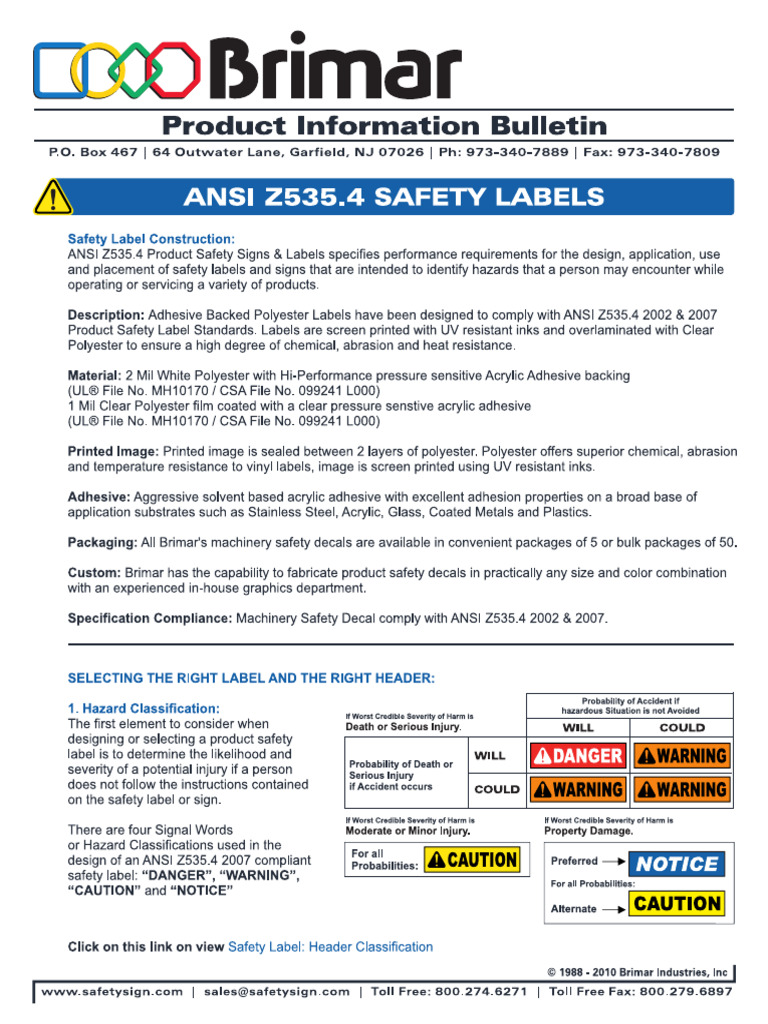 ANSI Safety Labels | PDF