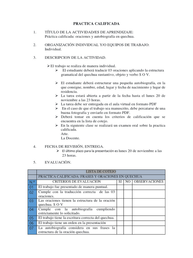 Oraciones y Autobiografìa | PDF | Evaluación