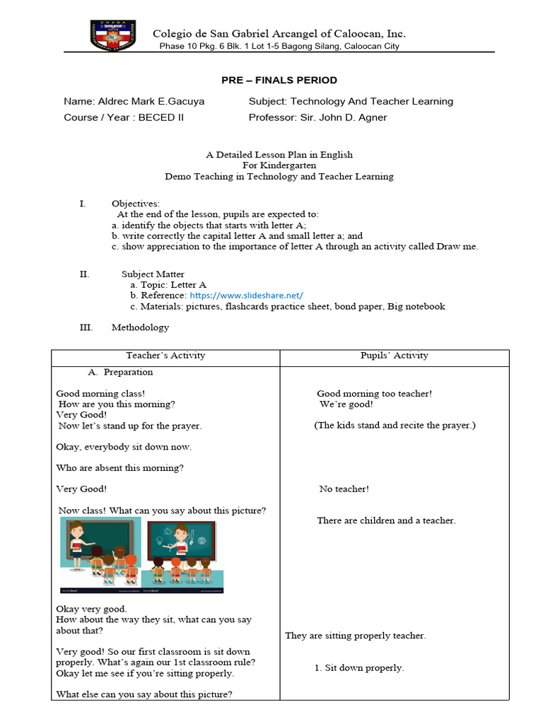 Colegio de San Gabriel Arcangel of Caloocan, Inc.: Pre - Finals Period ...