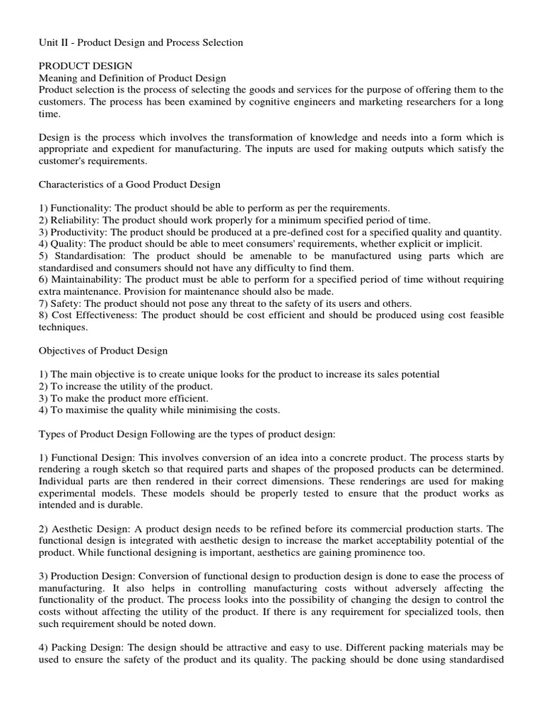 OM Unit II | PDF | Product (Business) | Value (Economics)