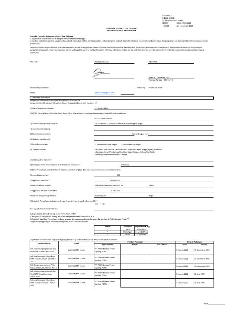 Form Kuesioner IDD Badan Usaha | PDF