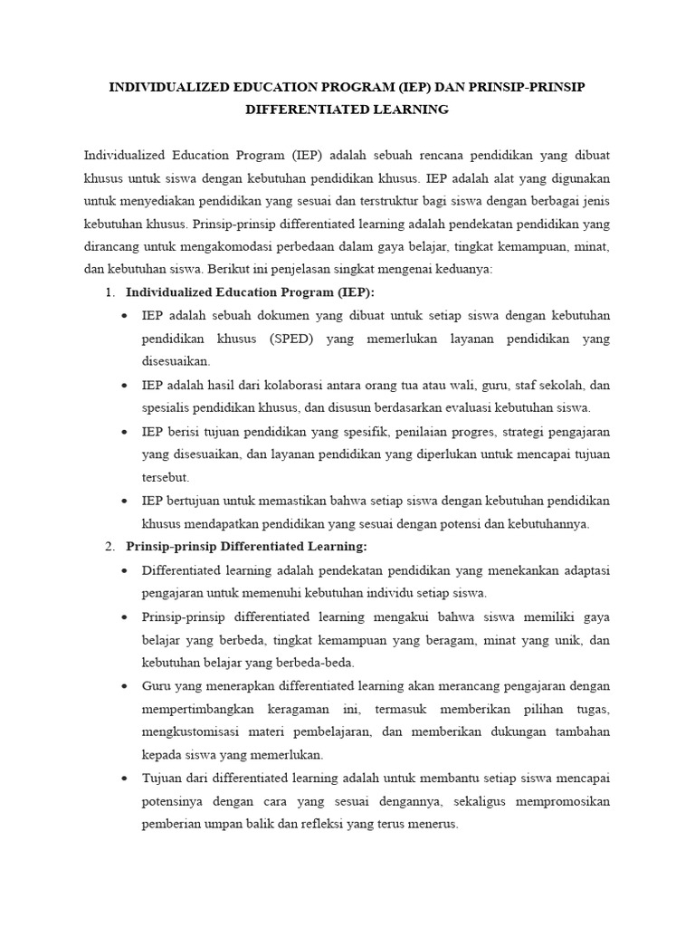 Individualized Education Program (Iep) Dan Prinsip-Prinsip Differentiated Learning | PDF