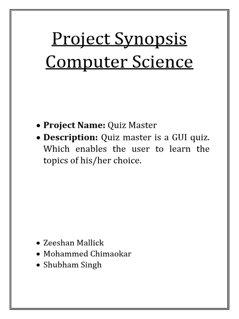 Project Synopsis Computer Science Term 1 | PDF Project Synopsis Computer Science Term 1 | PDF
